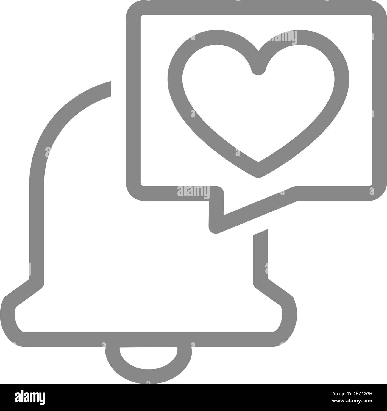 Notification bell with heart in speech bubble line icon. Inbox message ...