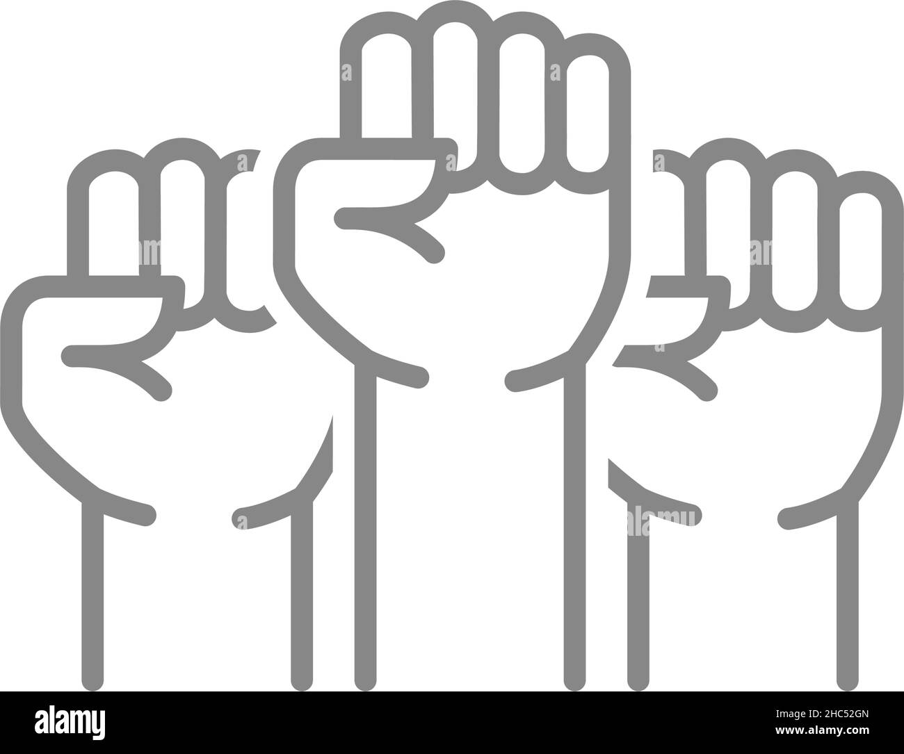 Three raised fists line icon. Volunteer, teamwork symbol Stock Vector ...