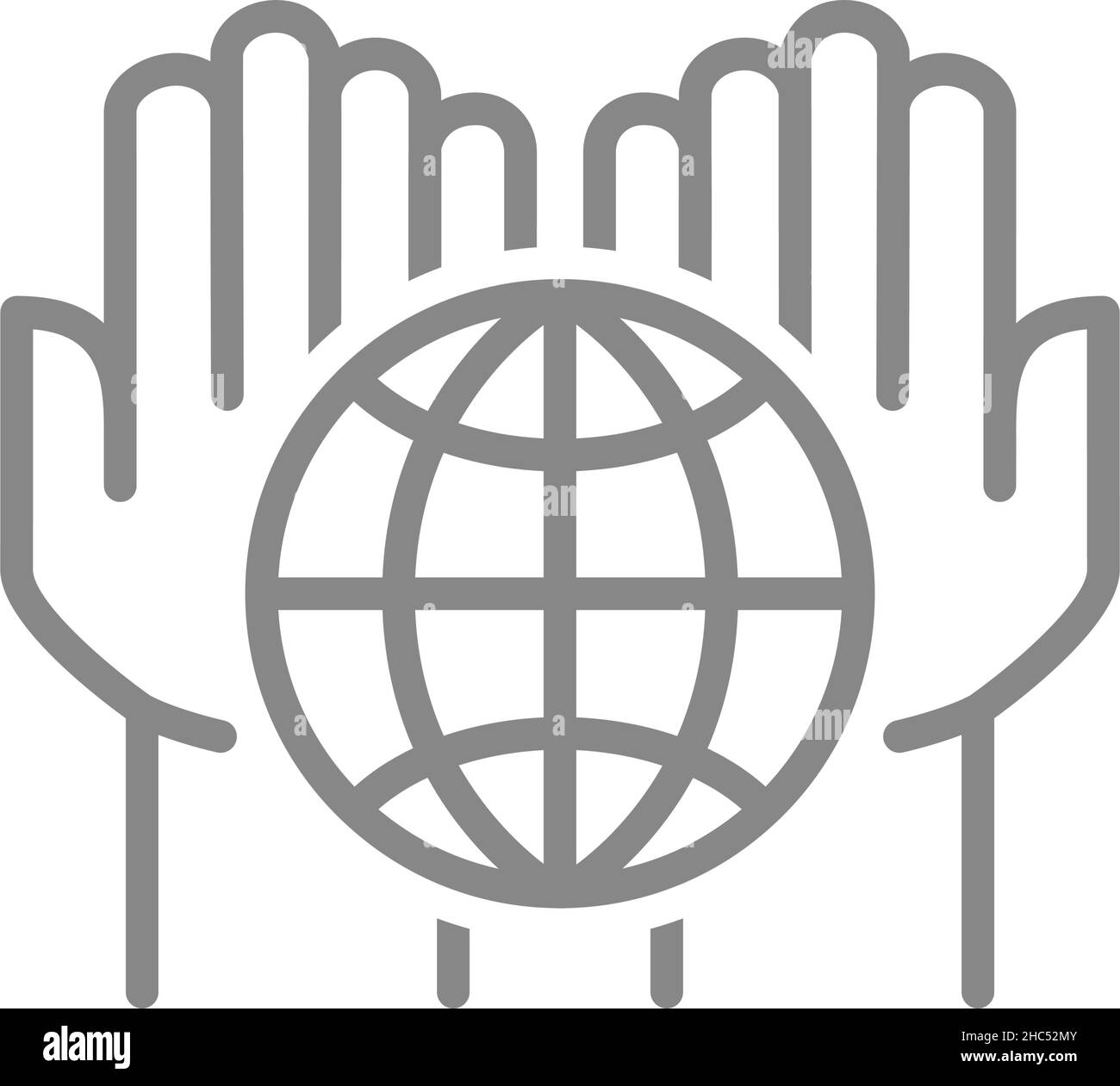 Hands holds planet line icon. Save planet symbol Stock Vector Image ...
