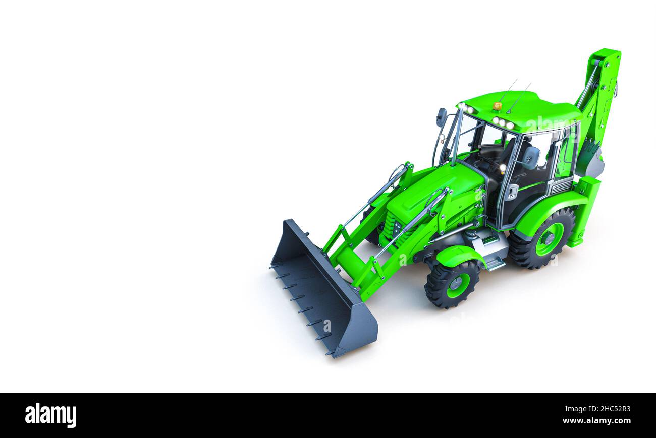 green excavator scraper on the white background. 3d render Stock Photo ...