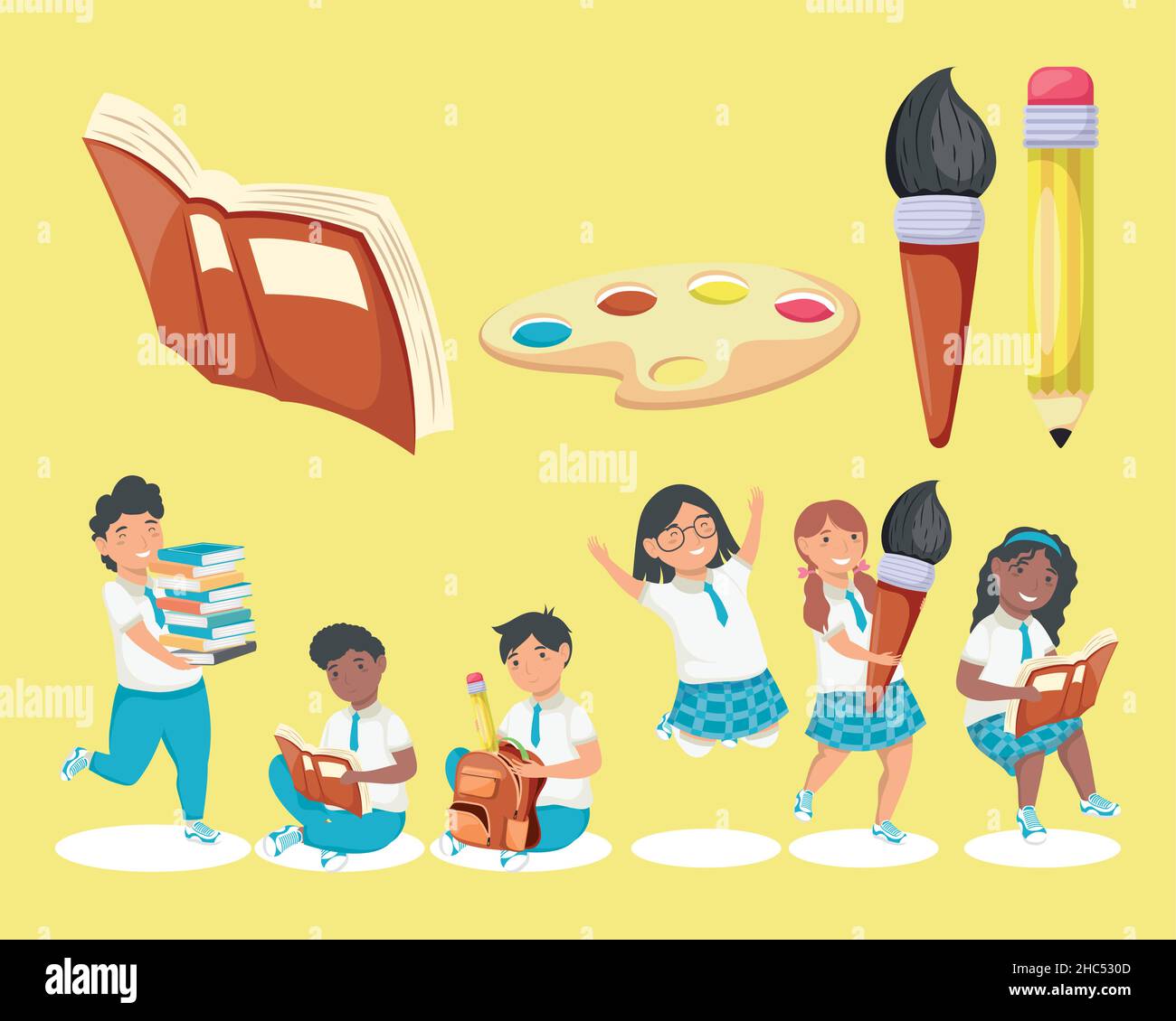 school kids and supplies characters Stock Vector Image & Art - Alamy