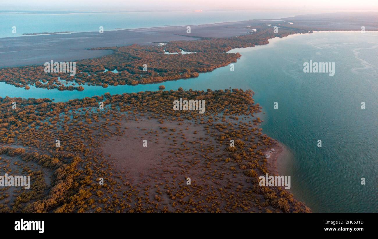 An aerial view of a beautiful landscape and the sea, Karachi coast ...