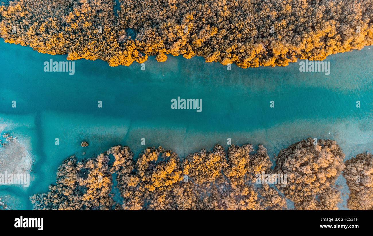 An aerial view of a beautiful landscape and the sea, Karachi coast ...