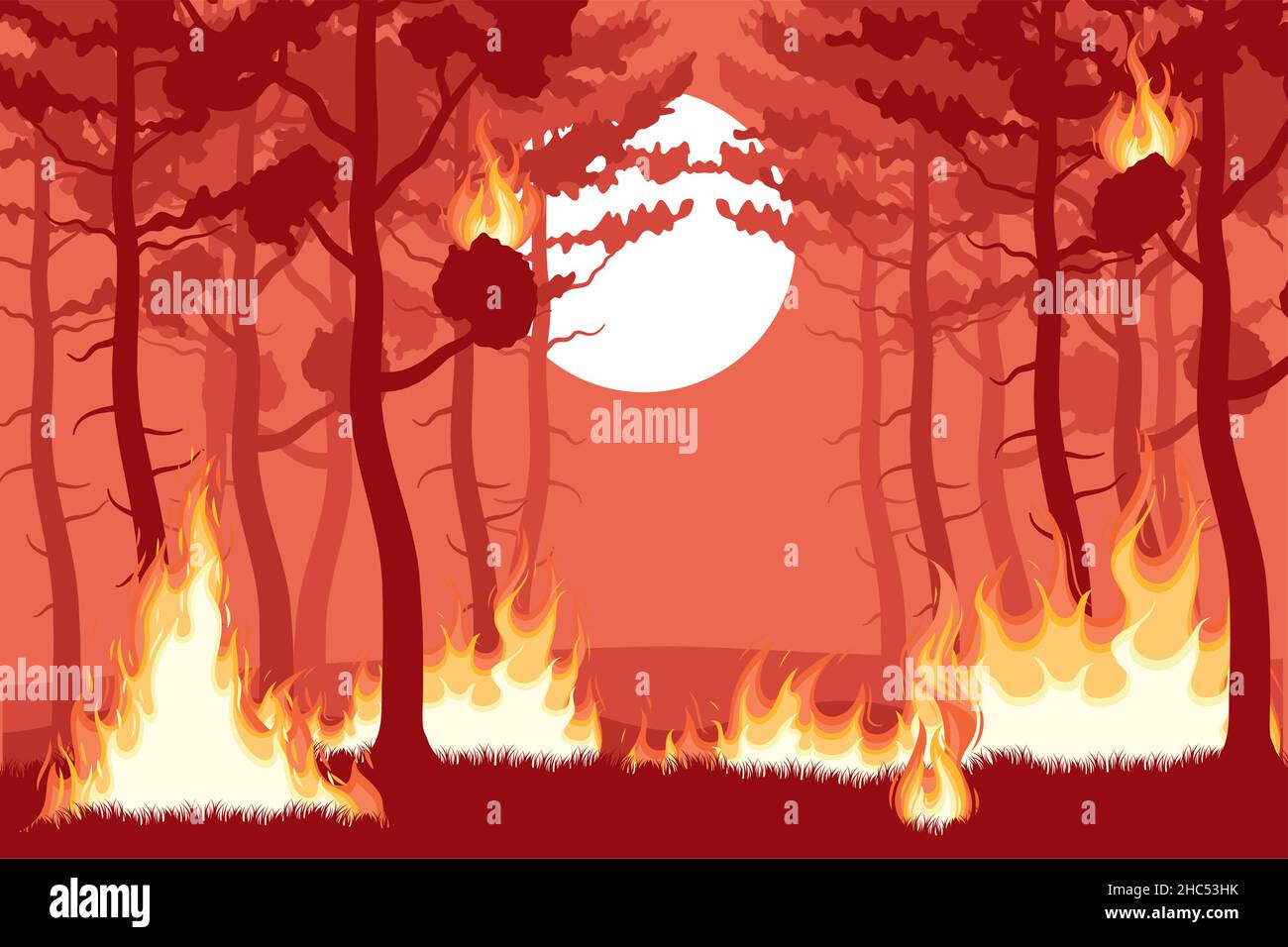 forest fire sunset landscape scene Stock Vector Image & Art - Alamy