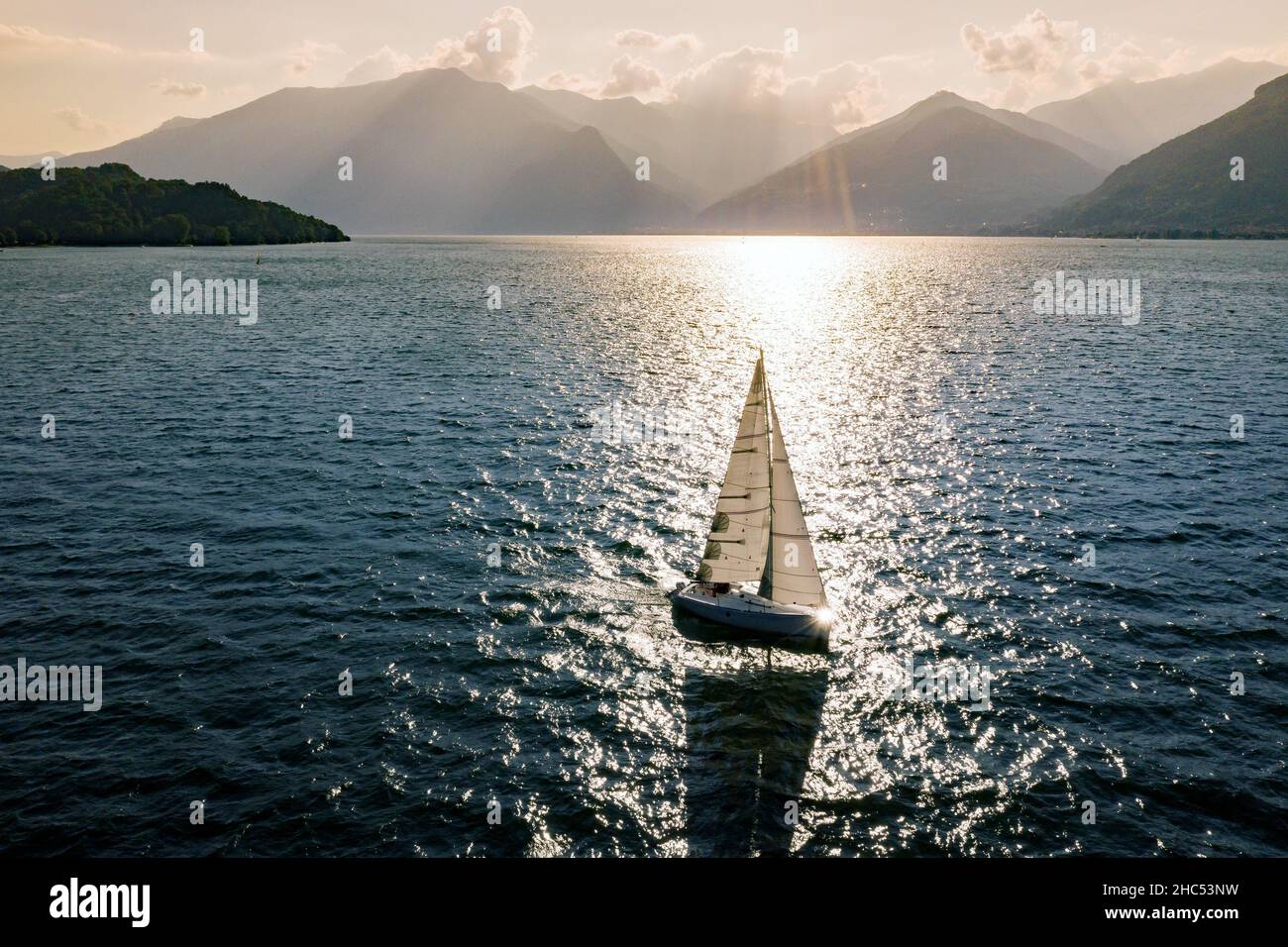 Sailing boat at sea, aerial view Stock Photo - Alamy