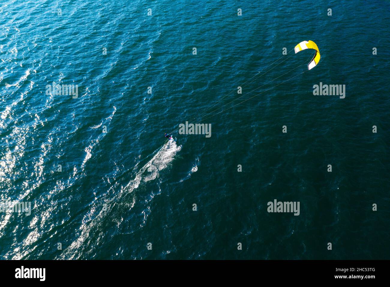kitesurfer in action, aerial view Stock Photo - Alamy