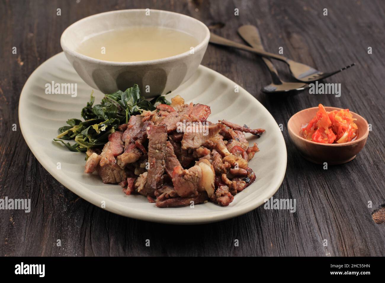 Sei Sapi, Stir Fry Smoked Beef with Sambal Matah, on Wooden Table Stock ...