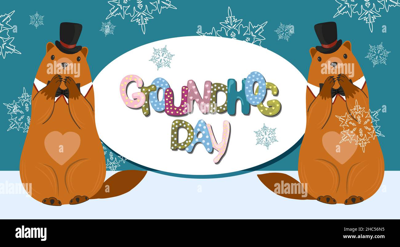 Groundhog day card. The harbinger of spring. Cute marmot character ...