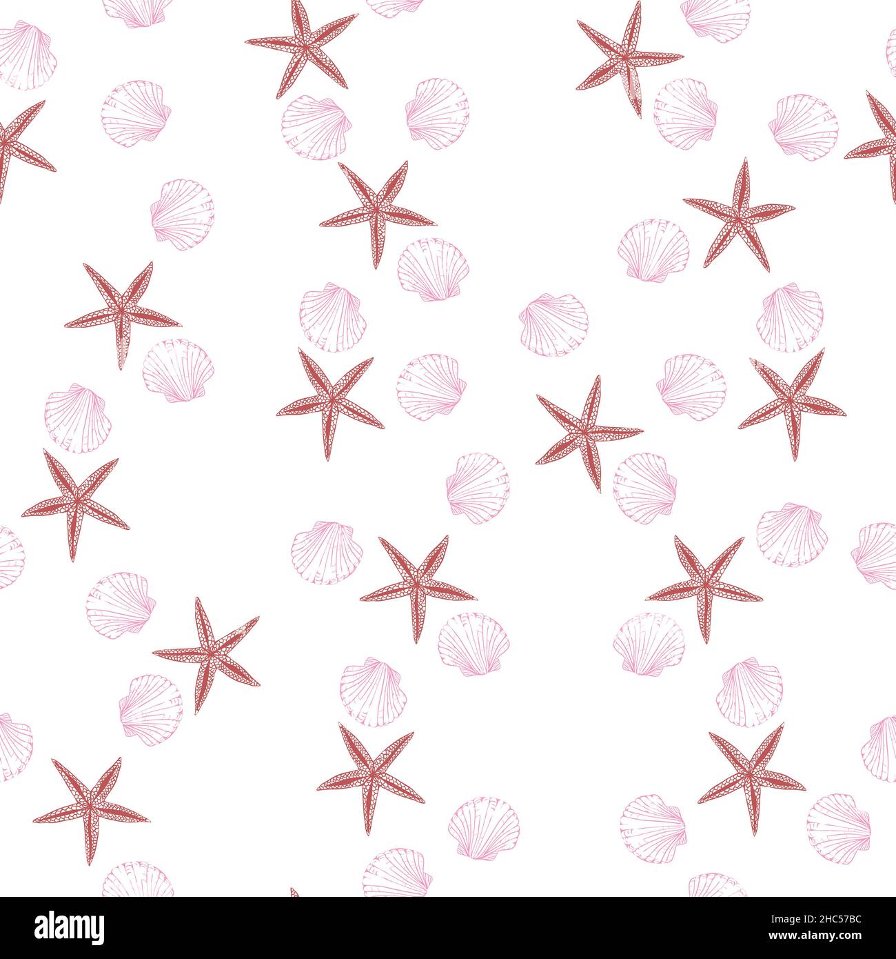 Hand drawn vector illustrations - seamless pattern of seashells. Marine ...