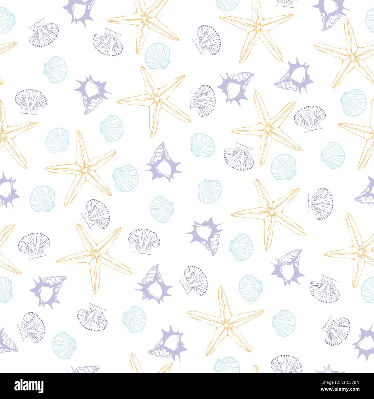 Hand drawn vector illustrations - seamless pattern of seashells. Marine ...