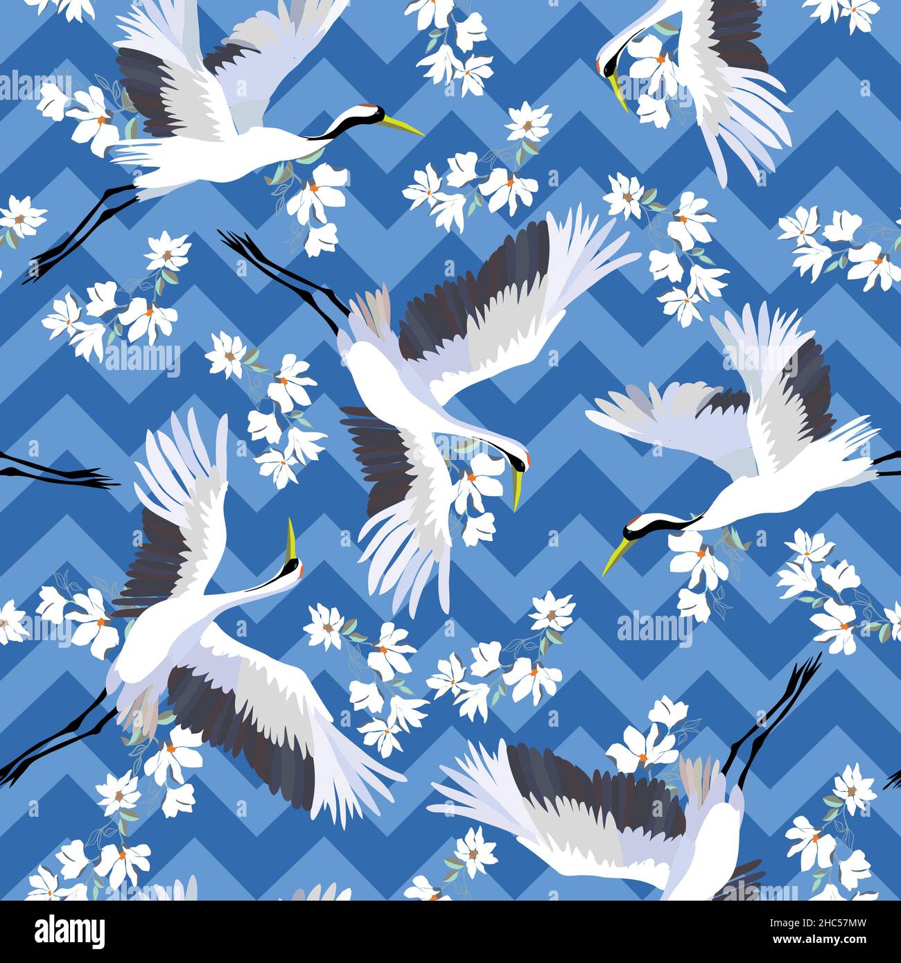 crane, pattern, vector illustration flying bird flower Stock Vector ...