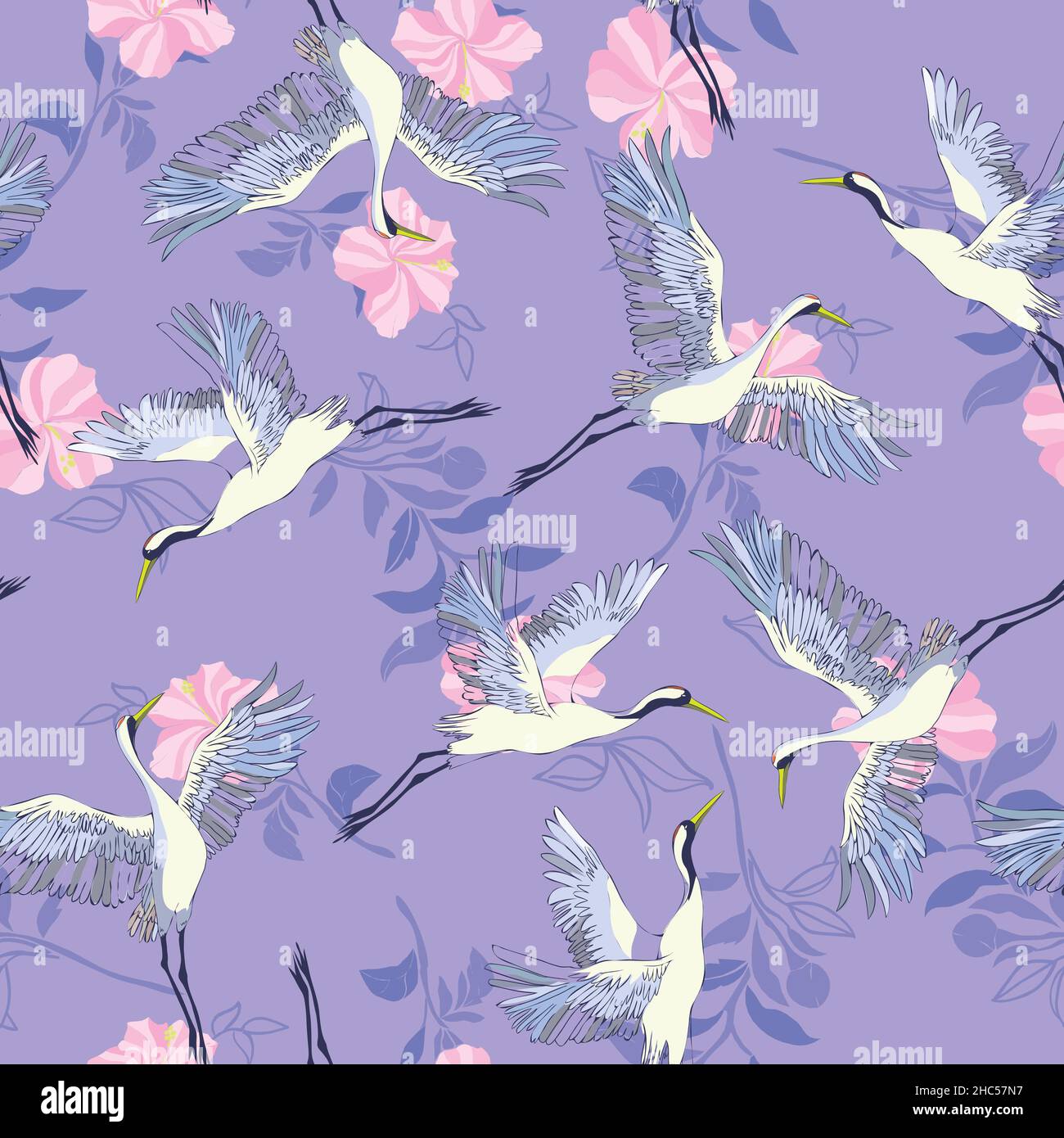 crane, pattern, vector illustration flying bird flower Stock Vector ...