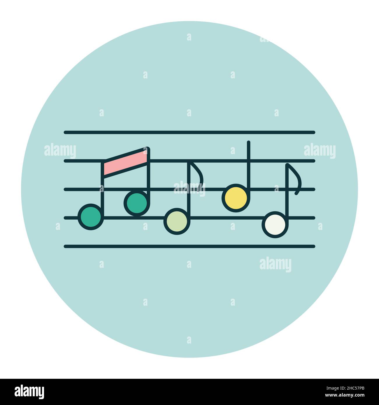 Stave and music notes color flat vector icon. Melody, classical music ...
