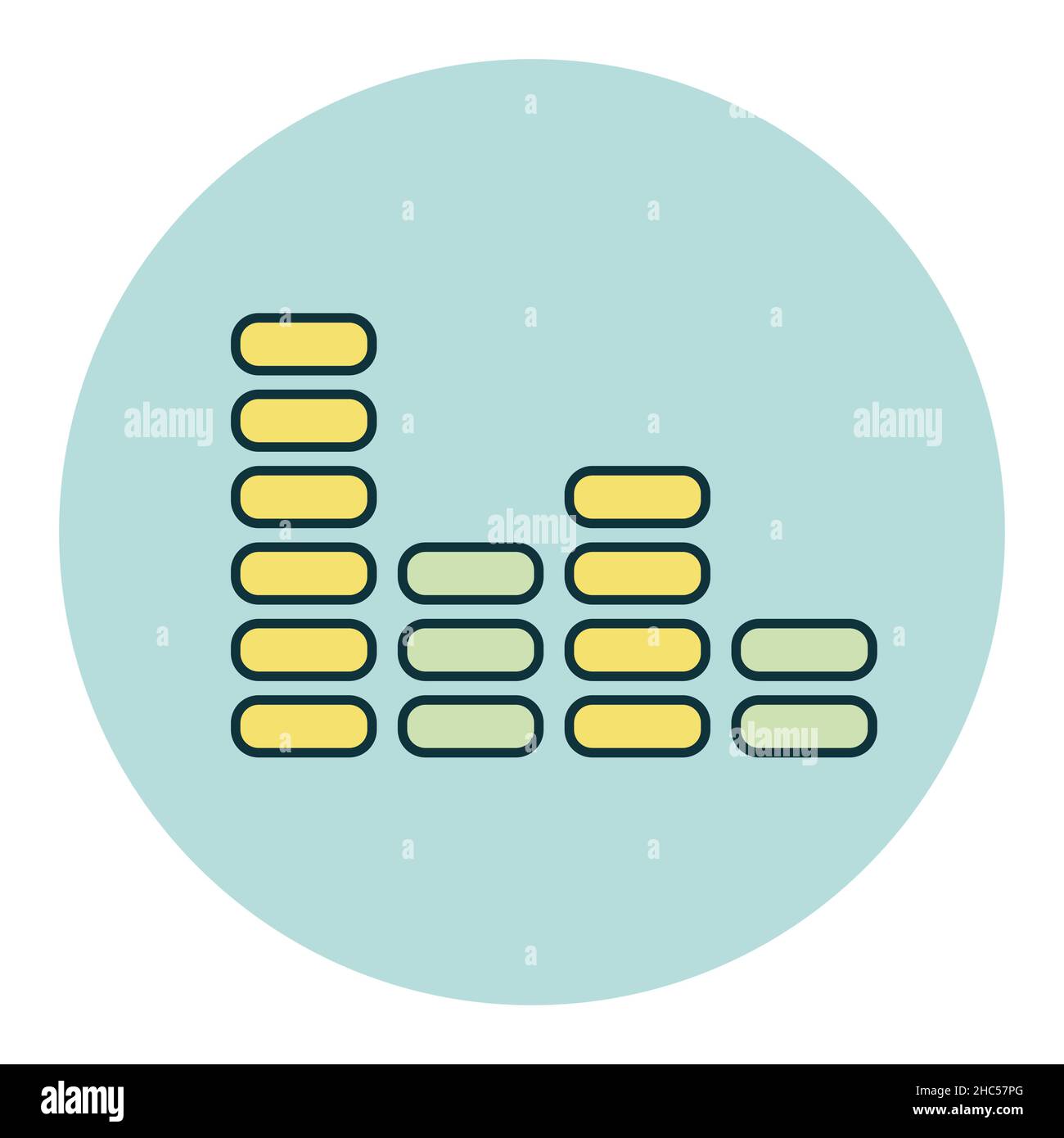 Equalizer, frequency with dashes color vector flat icon. Audio signal. Music sign. Graph symbol ...