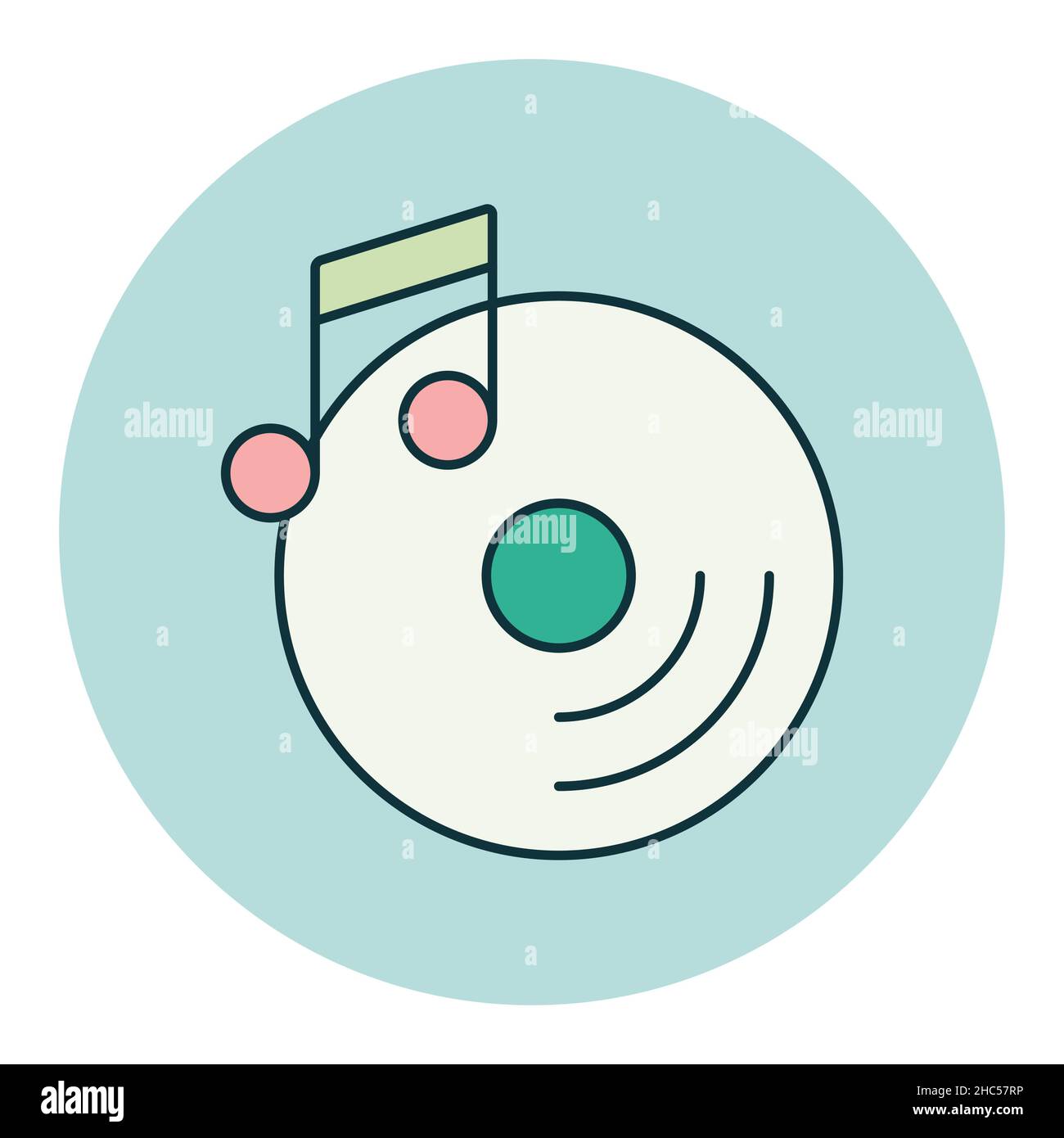Disc and music note color flat vector icon. Music sign. Graph symbol ...