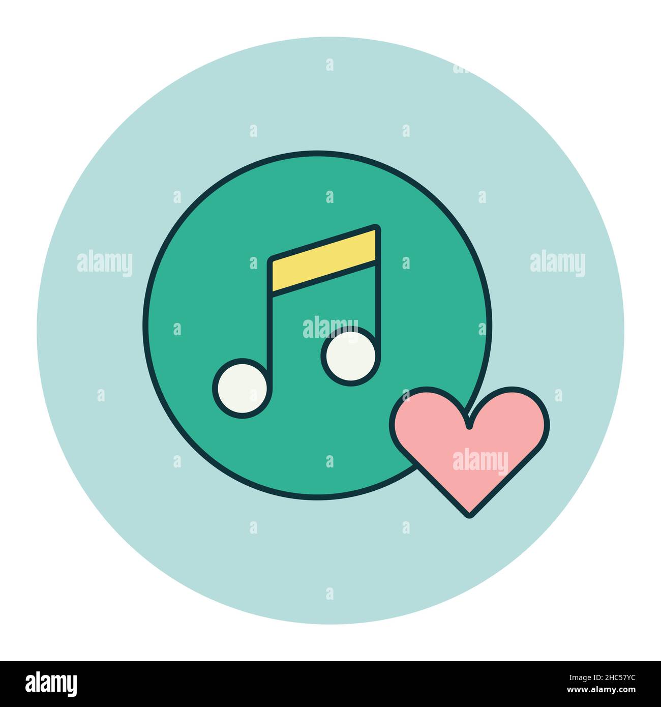 Musical note color flat icon and favorite, like, love, care symbol ...