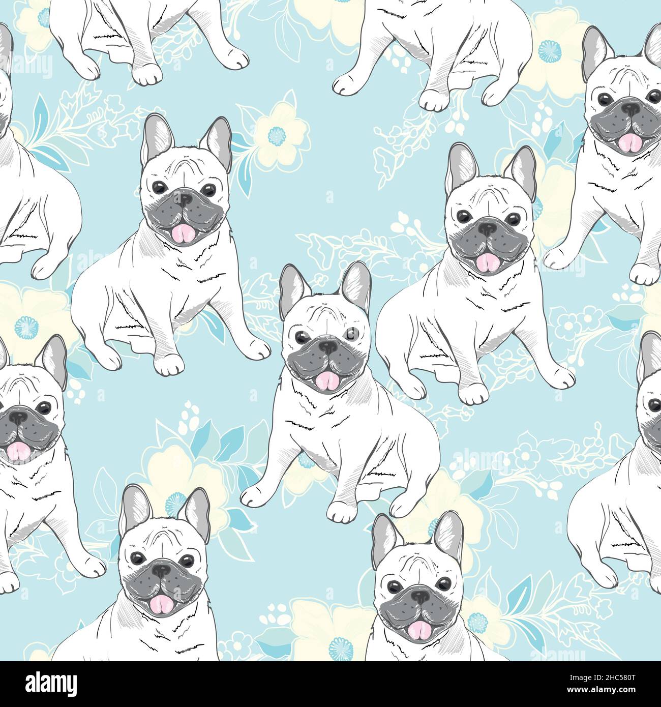 Vector seamless pattern with cute cartoon dog puppies. Can be used as a ...