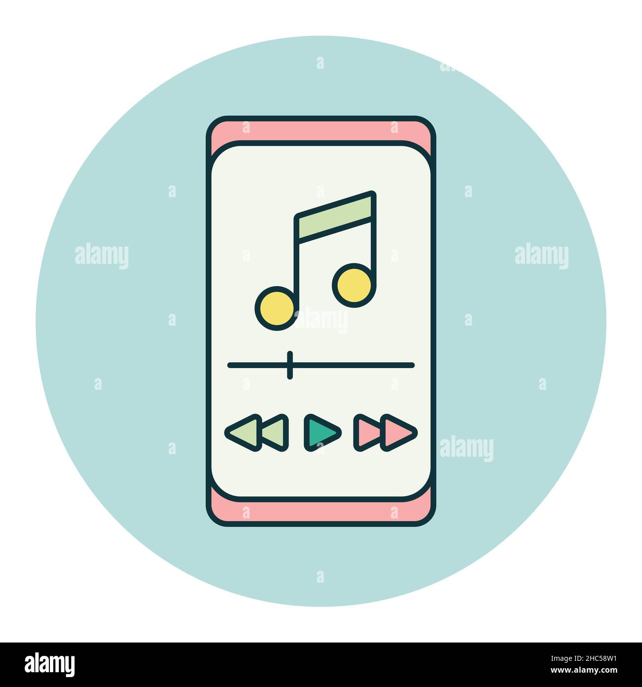 Smartphone with music player app color vector flat icon. Music sign ...