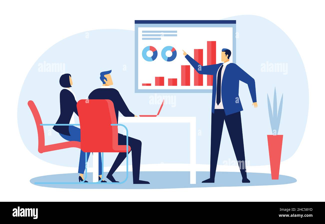 Report business meeting with people and infographic. Vector meeting ...