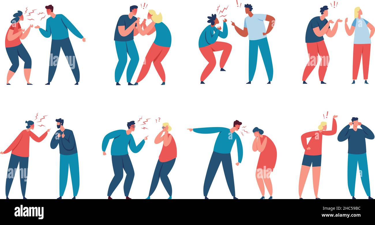 Couple quarrel, family conflict, angry men and women arguing. Couples ...