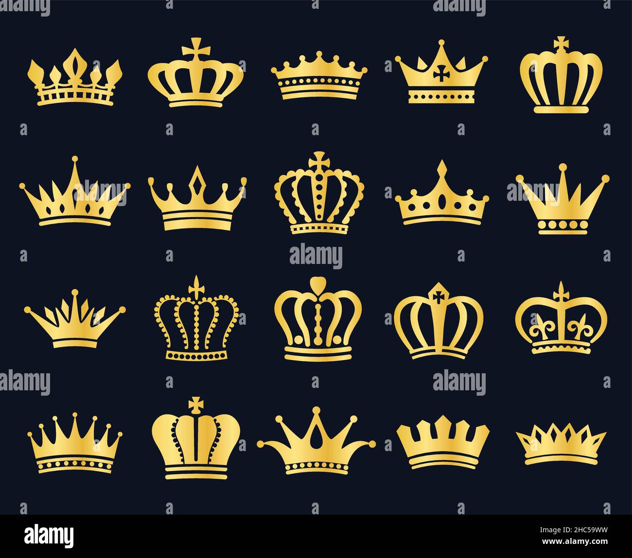 Royal Gold King Crowns Icon Silhouette Heraldic Crown Elements
