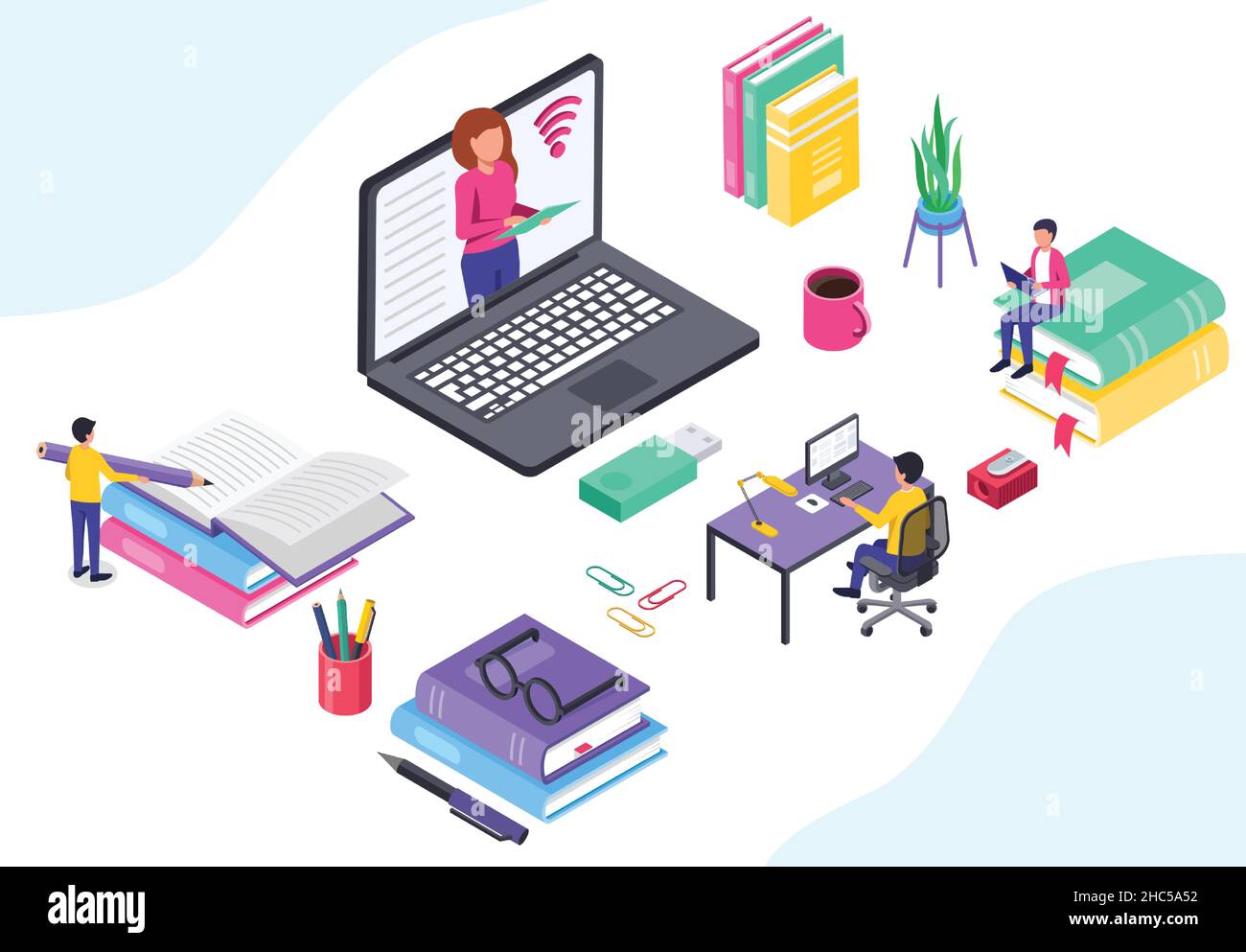 Isometric online education, distance study and learn. Vector online ...