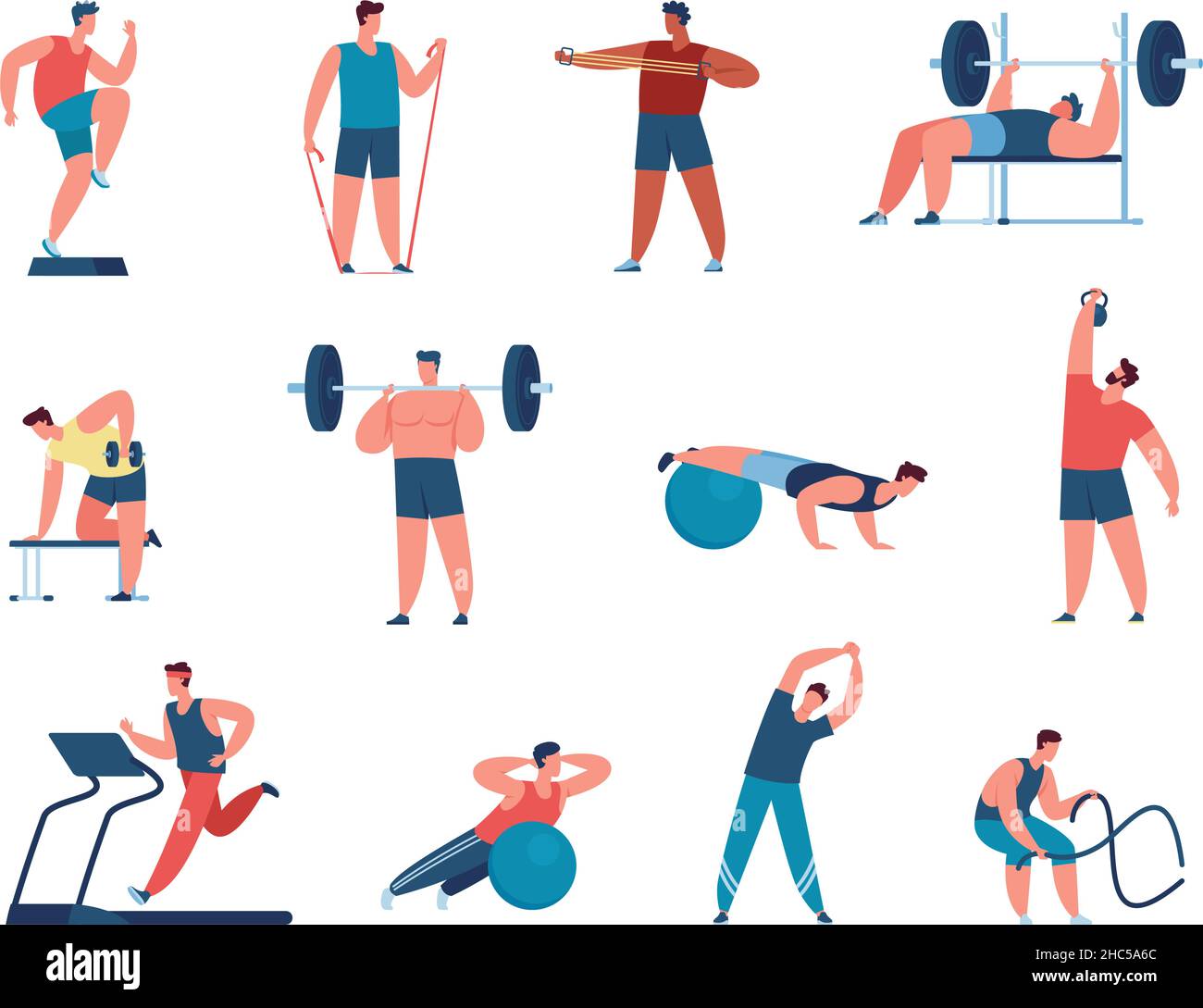 Athletic men training at gym, exercising with sport equipment. Male ...