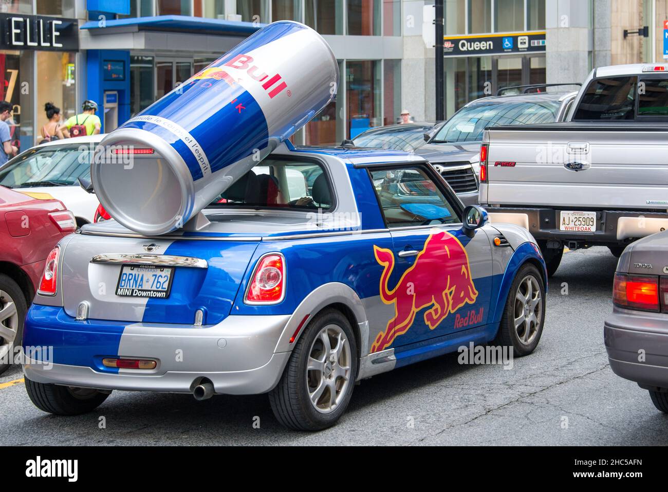 Red Bull publicity car with a huge replica of the red bull drink can ...