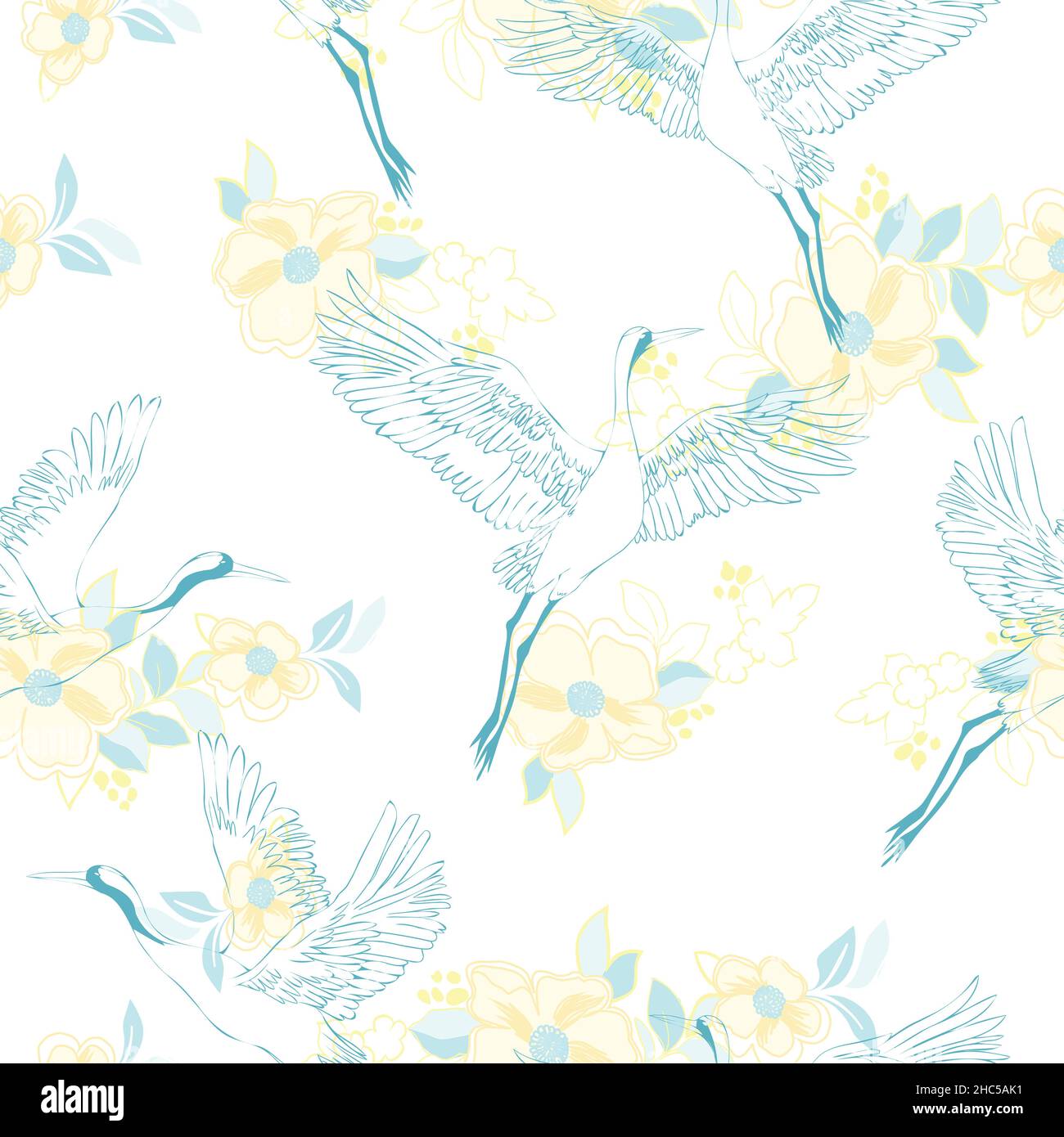 crane, pattern, vector illustration flying bird flower Stock Vector ...
