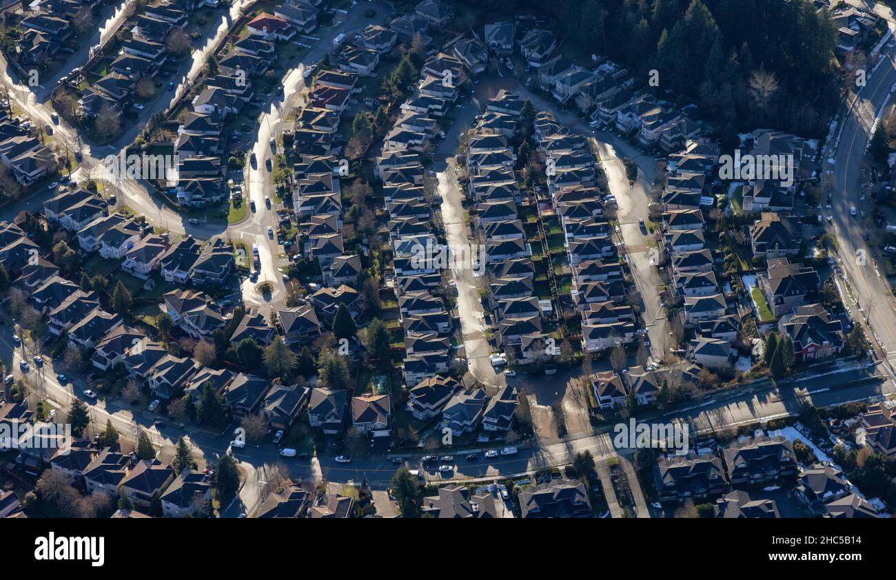 Aerial View of Residential Homes in a neighborhood of suburban modern ...