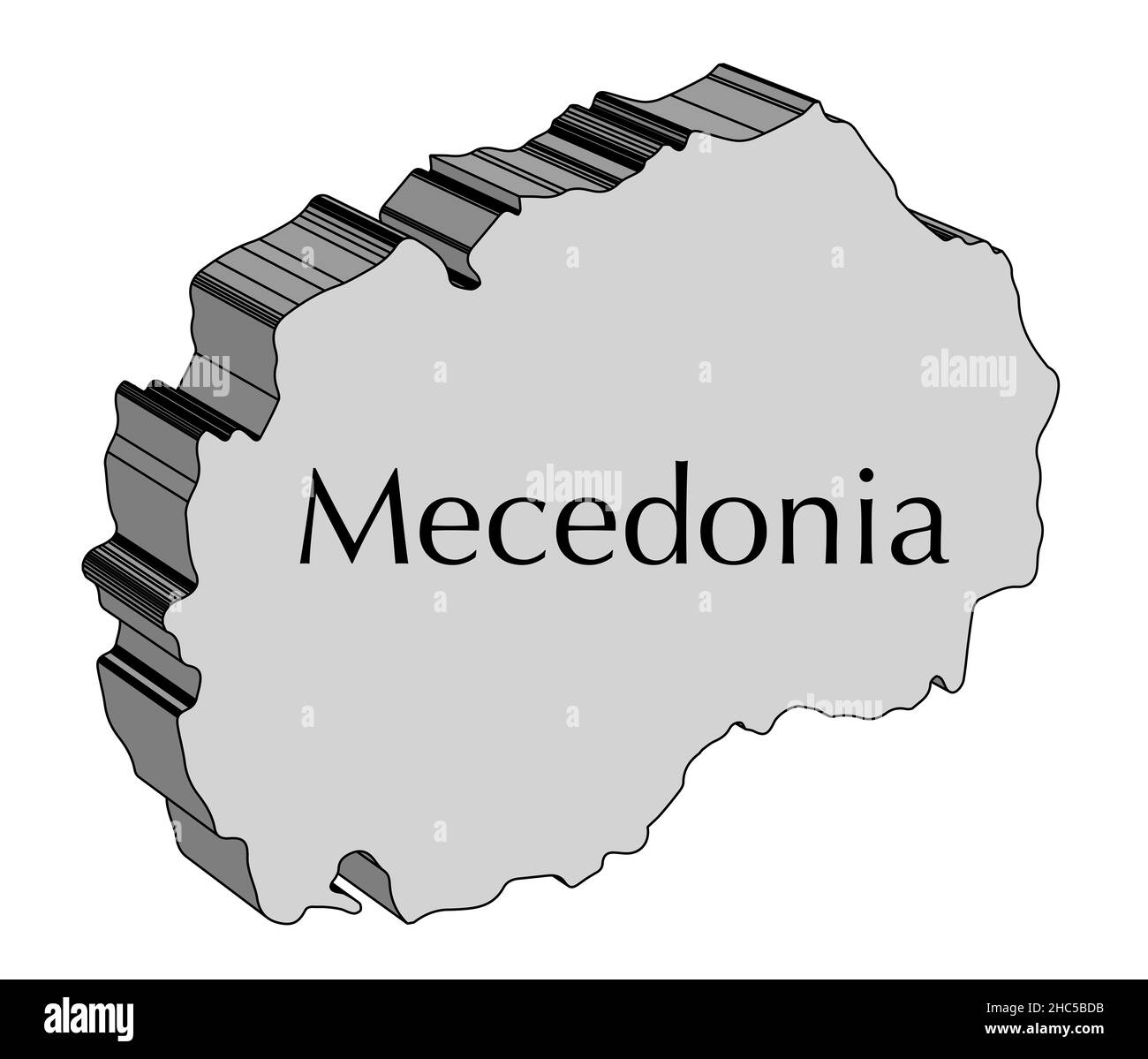 Outline 3D map of Macedonia over a white background Stock Photo - Alamy