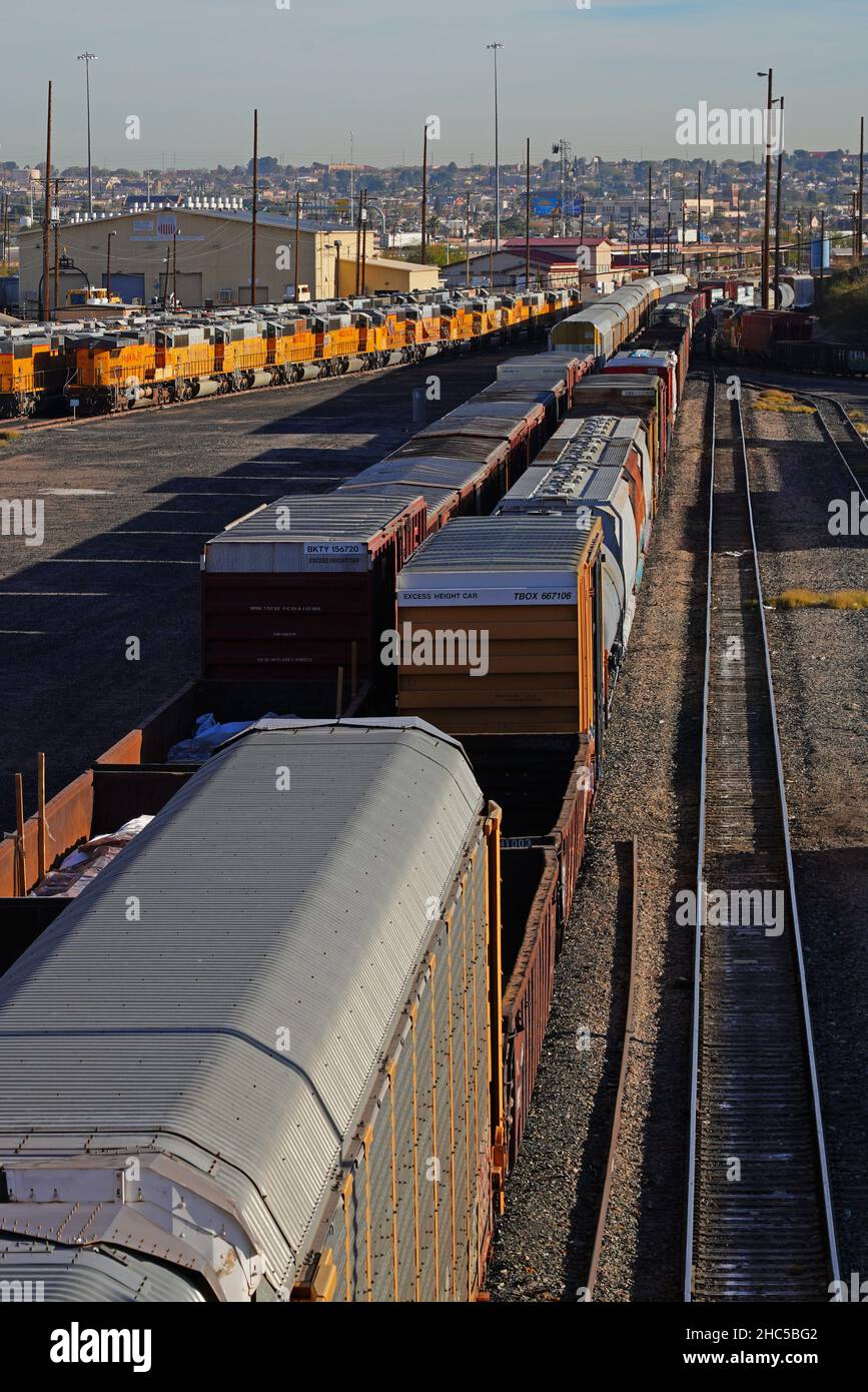 EL PASO, TX -15 DEC 2021- View of a freight train from BNSF in El Paso ...