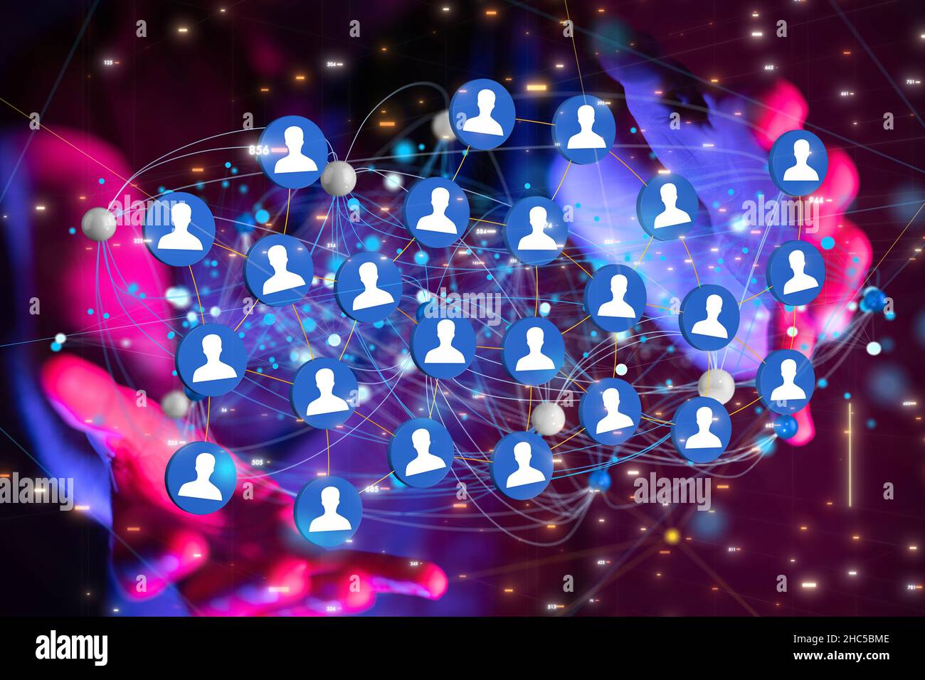 3D rendering of digital human icons with hand pointing at it from the ...