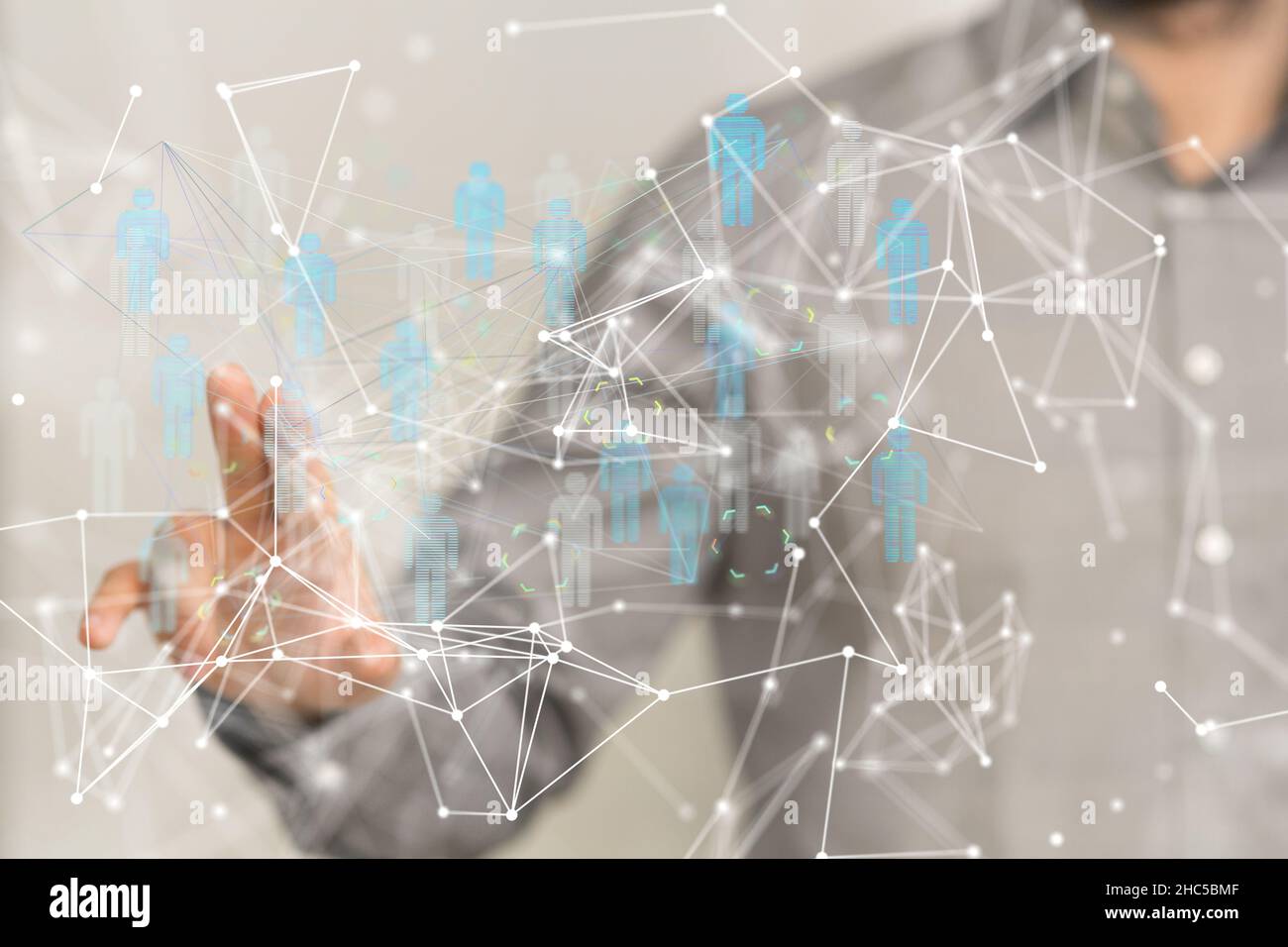 3D rendering of digital human icons with hand pointing at it from the ...