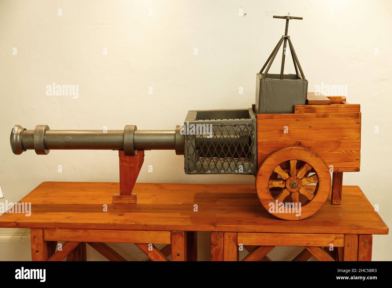 wooden cannon miniature on table Stock Photo - Alamy