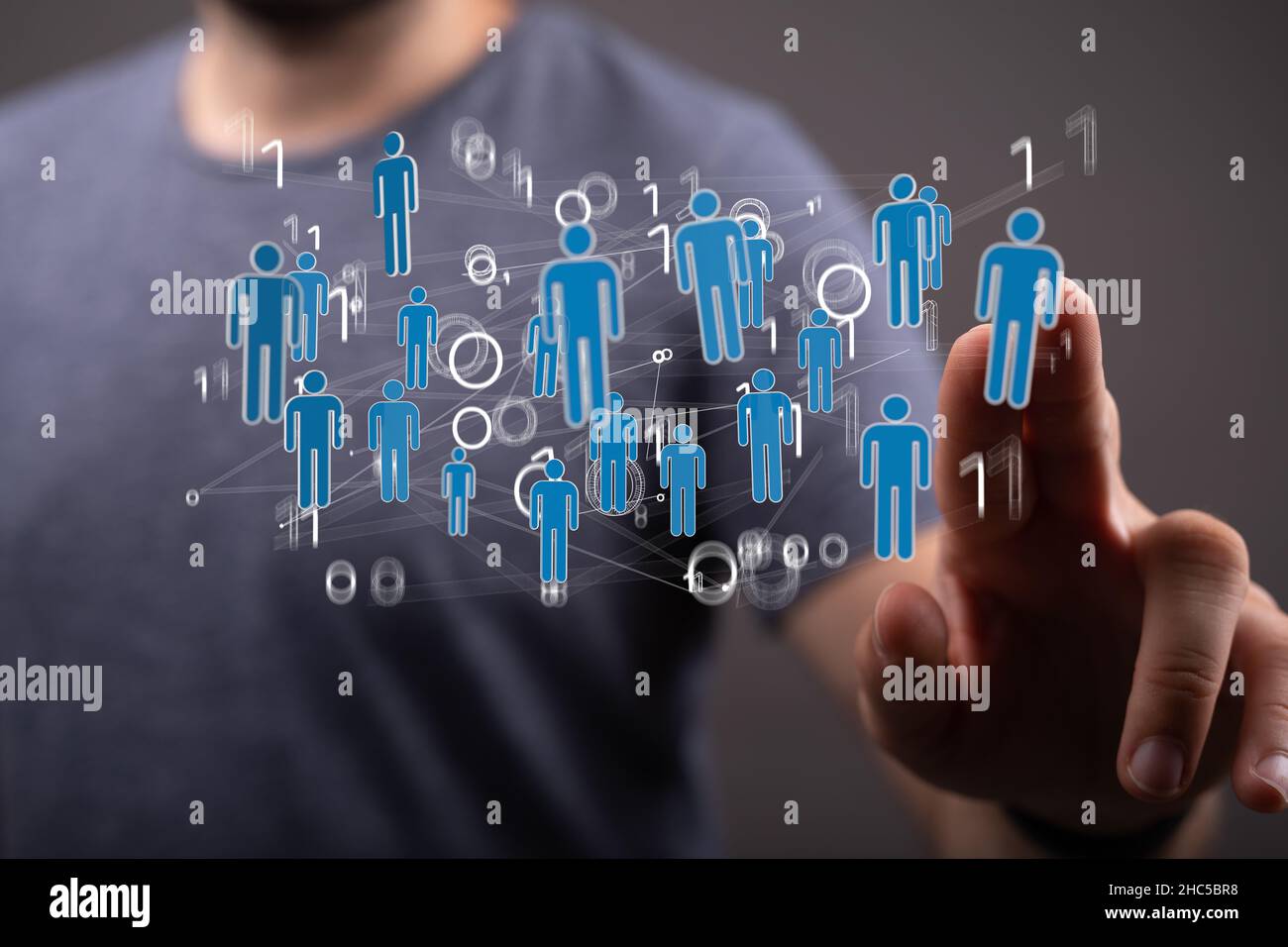 3D rendering of digital human icons with hand pointing at it from the ...