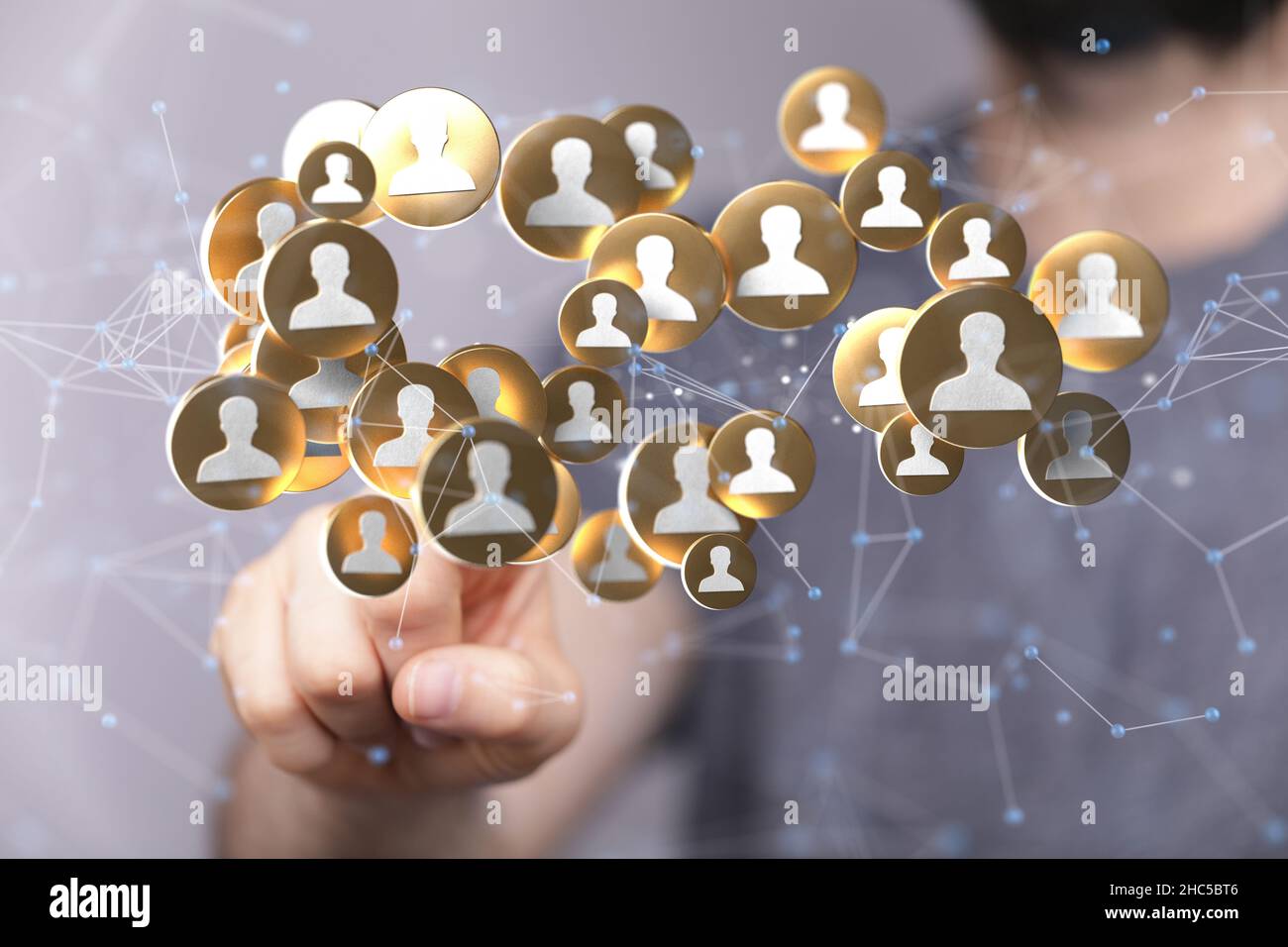 3D rendering of digital human icons with hand pointing at it from the ...