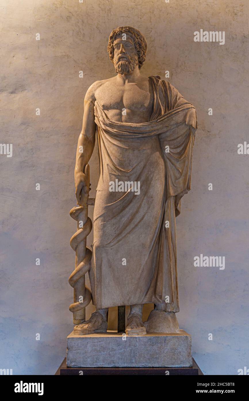 Marble statue of greek god Zeu. Antique sculpture of man with beard ...