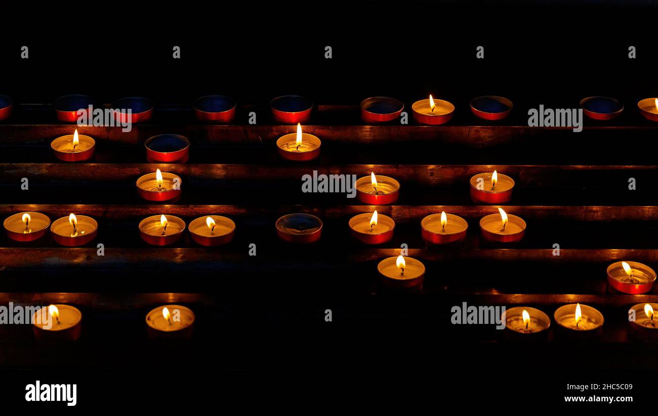Candles in the cemetery. 1st November. Feast of All Saints. Hallowmas ...