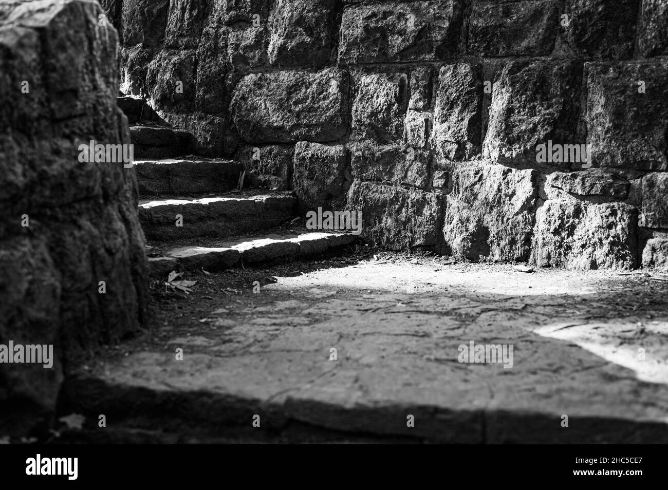 Grayscale of old stone stairs Stock Photo - Alamy