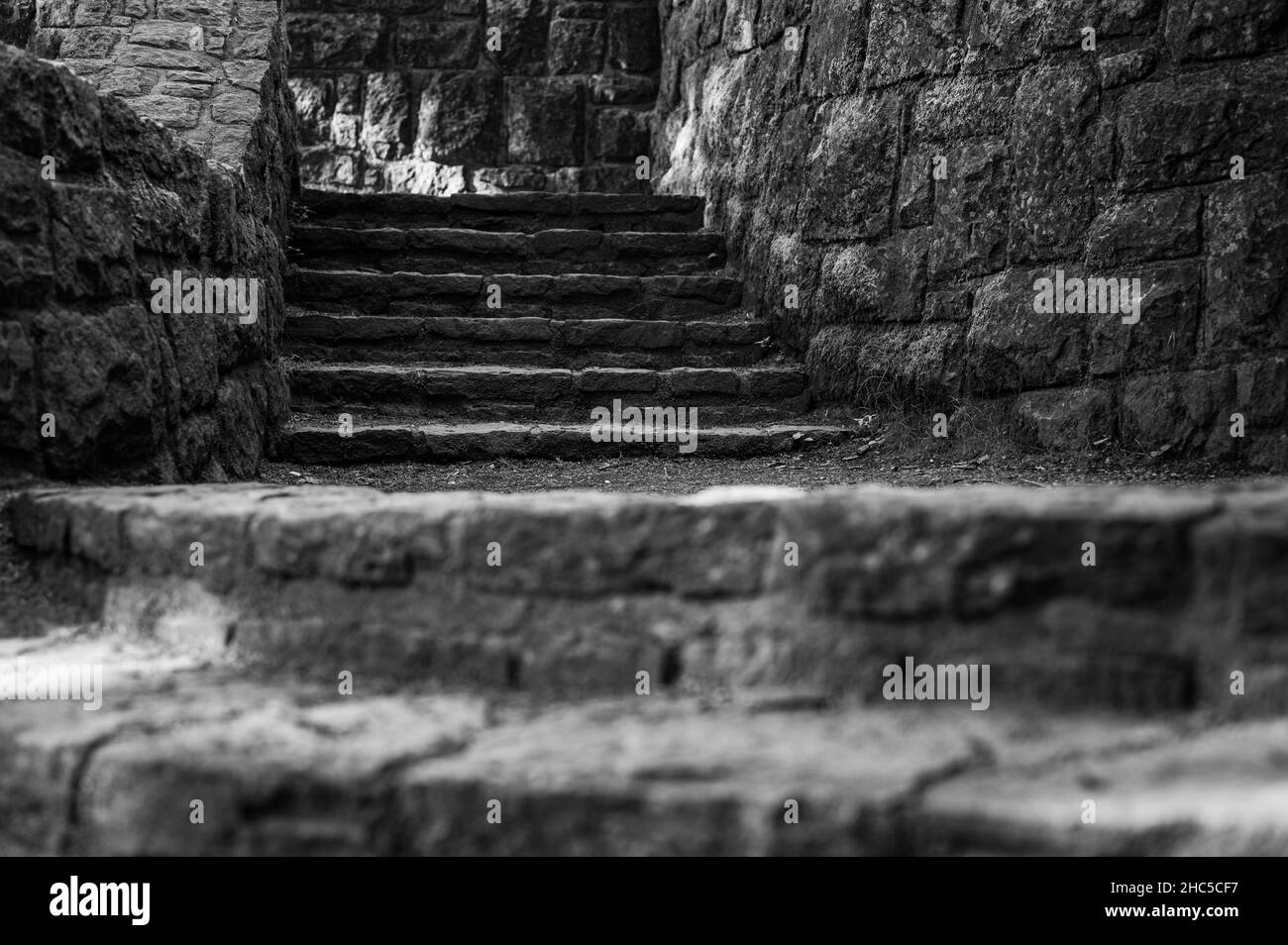Grayscale of old stone stairs Stock Photo - Alamy