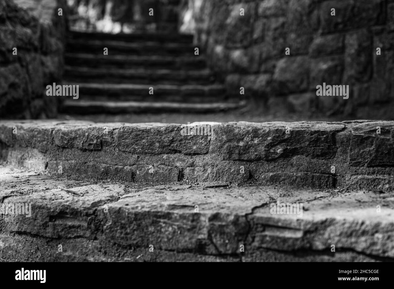Grayscale of old stone stairs Stock Photo - Alamy