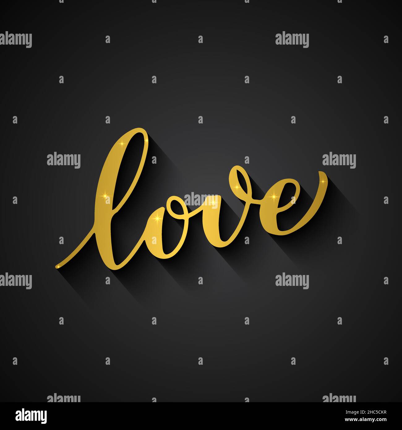 Love gold calligraphy hand lettering on black background. Valentines ...
