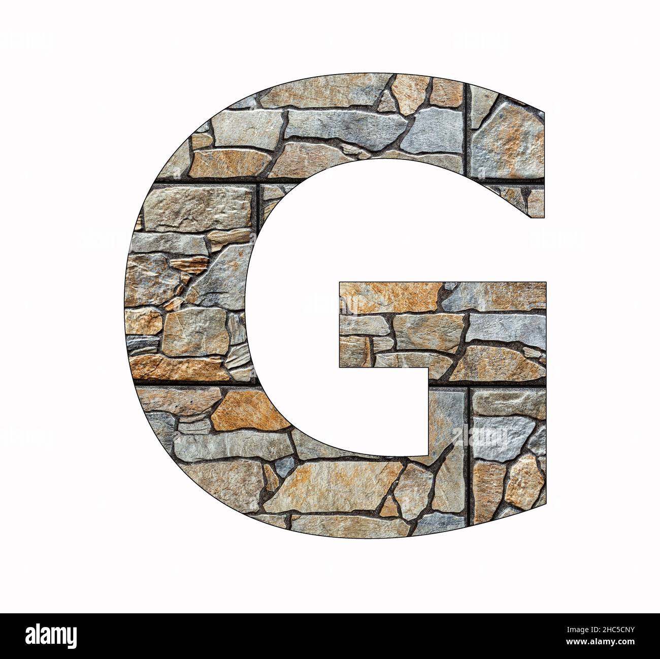 Rustic stone letter G - Black background Stock Photo - Alamy
