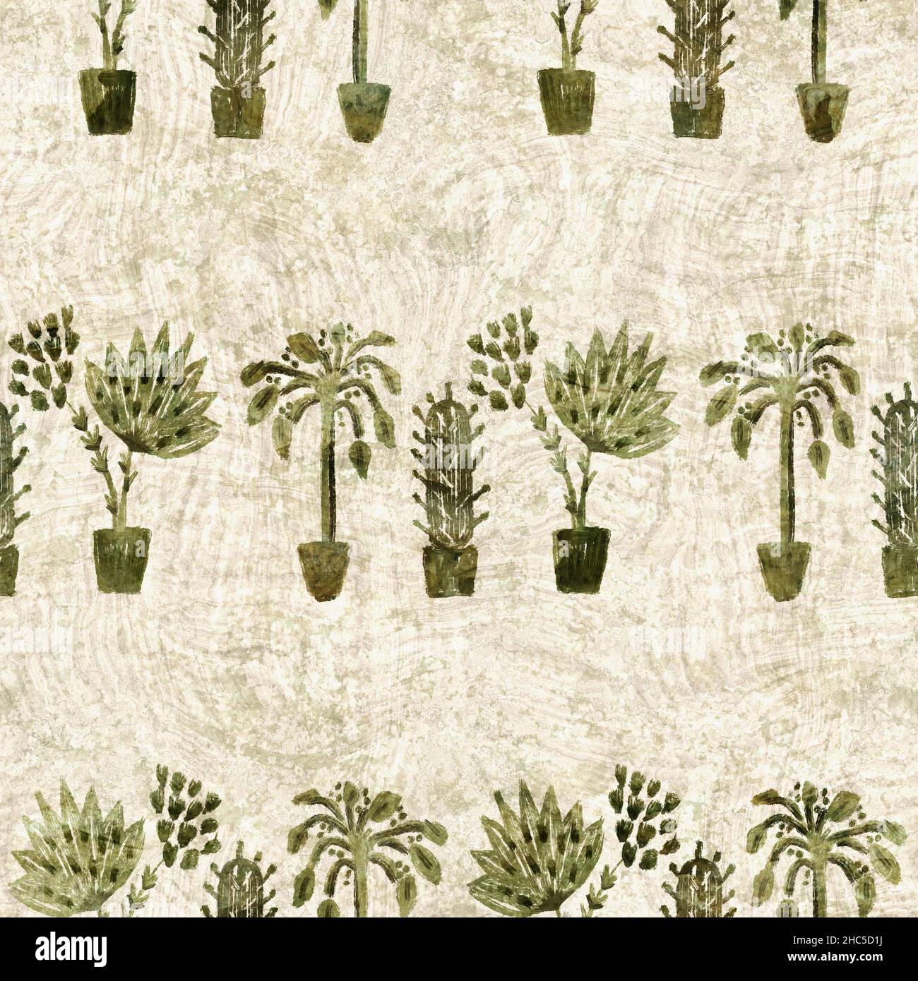 Desert plant on sand texture seamless raster pattern. Organic succulent ...