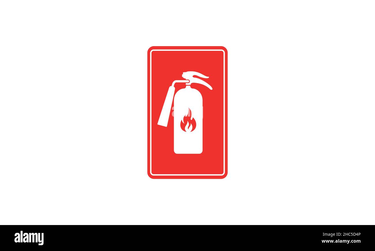 Red Fire extinguisher. Firefighters tools for flame fighting attention ...