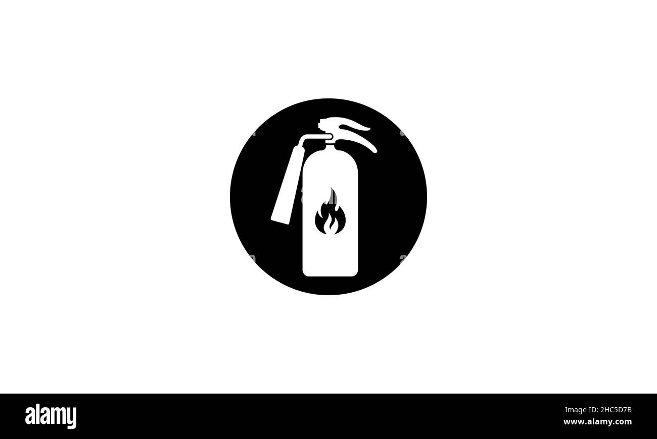 Red Fire extinguisher. Firefighters tools for flame fighting attention ...
