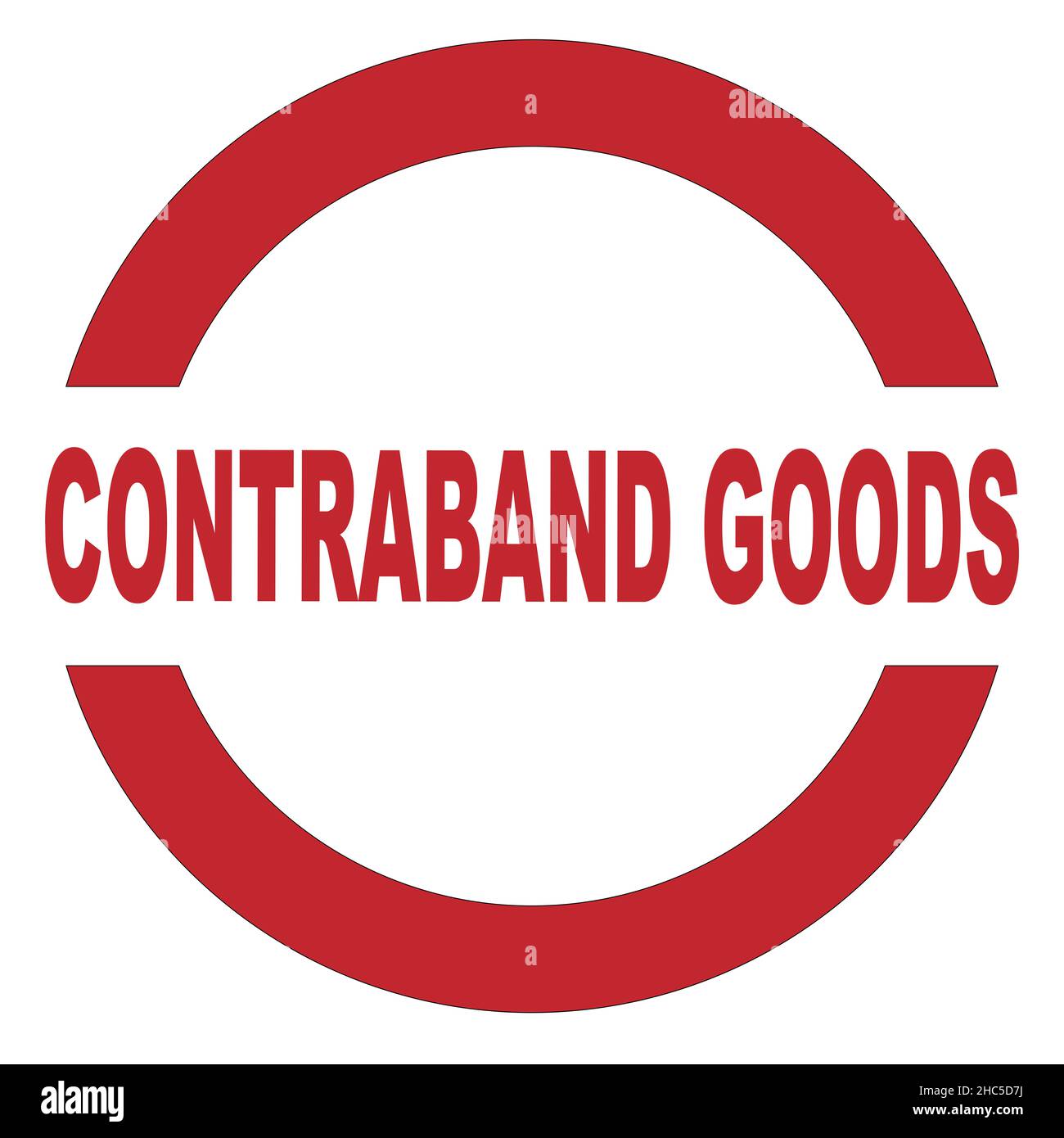 A rubber stamp in red ink with the legend Contraband Goods over a white ...