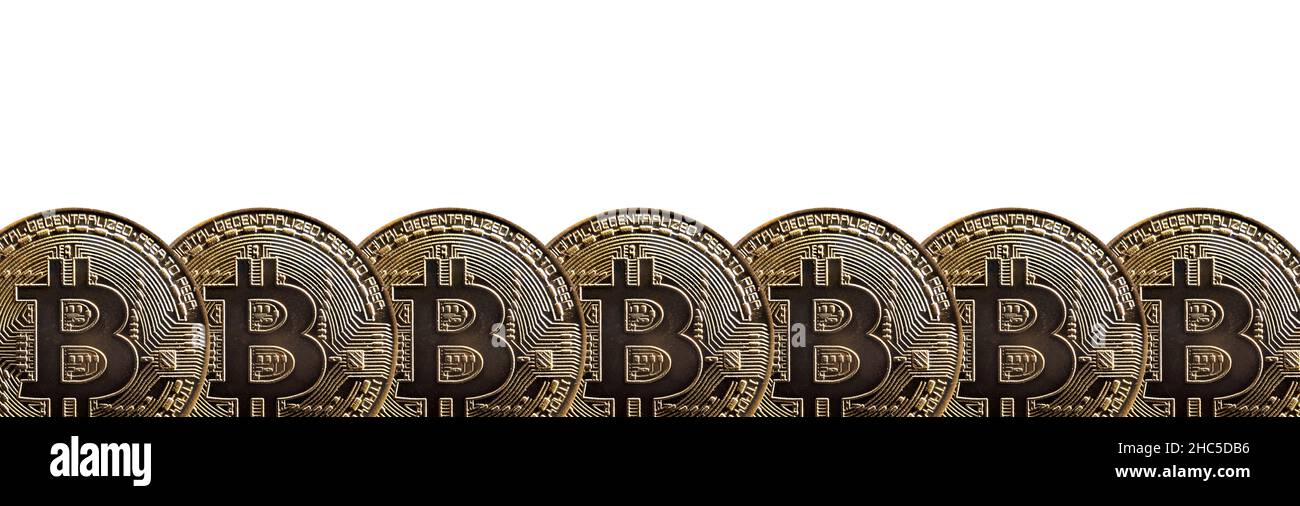 Bitcoin coins border isolated on white background. Crypto currency ...