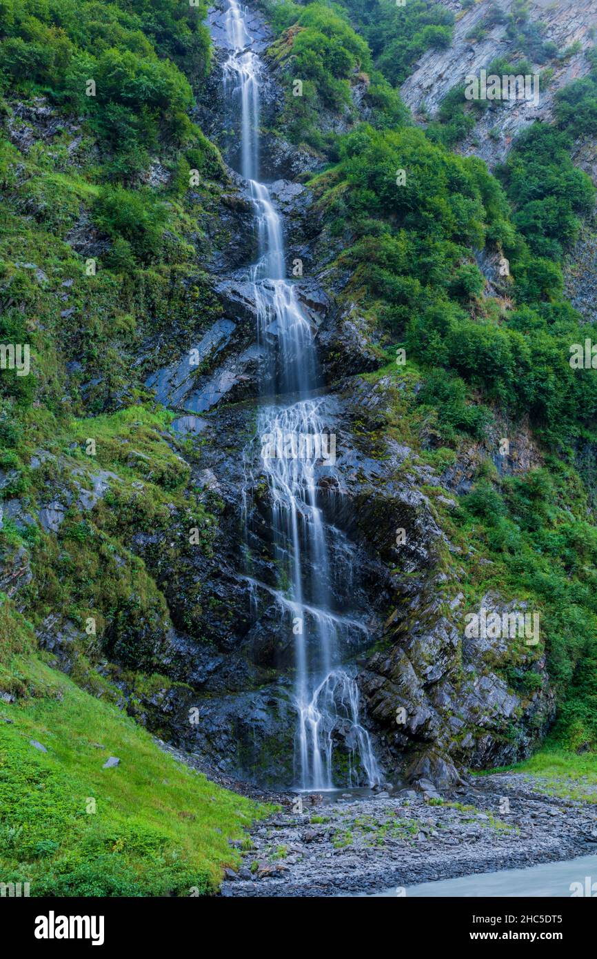 Bridal Vail Falls flowing into the Lowe River in Keystone Canyon Valdez ...